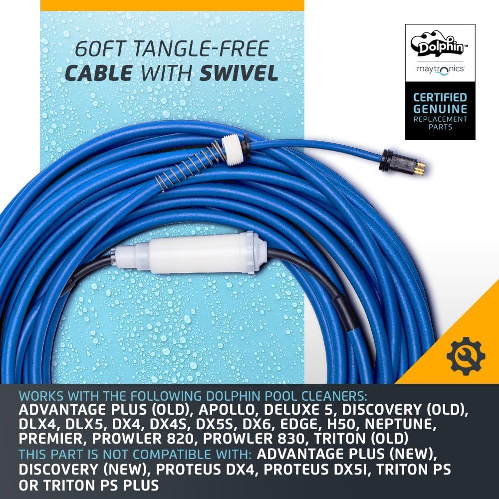 Dolphin 60' Cable and Swivel Assy for DX Pool Cleaners | 9995872-DIY ...