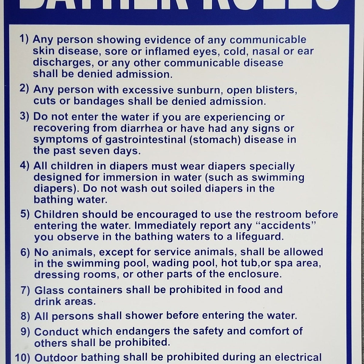 18" x 24" NJ Bather Rules Sign – EZ Pools